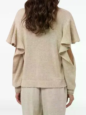 Moschino Ruffled-sleeve Knitted Jumper - Neutrals