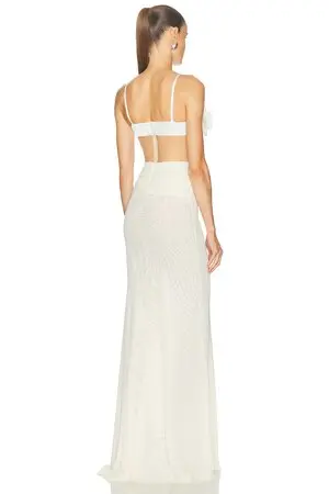 David Koma 3d Flower Embroidered Mesh Gown - Ivory