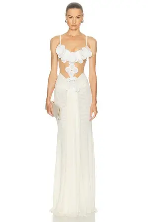 David Koma 3d Flower Embroidered Mesh Gown