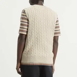 BEAMS Cable Knit V-neck Vest - Grey