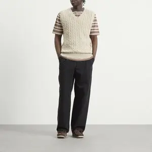 BEAMS Cable Knit V-neck Vest - Grey