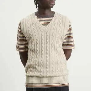 BEAMS Cable Knit V-neck Vest - Grey