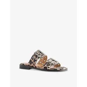 GANNI Leopard Print Denim Sandals