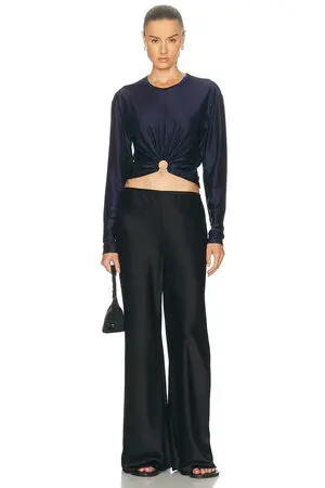 Rabanne Draped Long Sleeve Top - Deep Navy