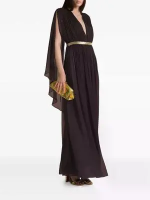 Alberta Ferretti Pleated V-neck Maxi Dress