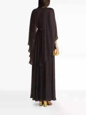 Alberta Ferretti Pleated V-neck Maxi Dress