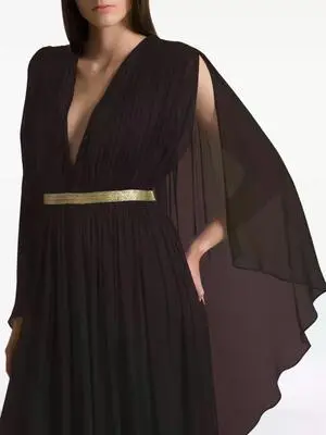 Alberta Ferretti Pleated V-neck Maxi Dress