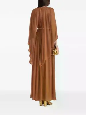 Alberta Ferretti Pleated V-neck Maxi Dress - Brown