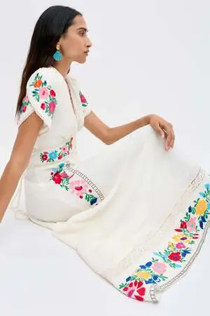 Rixo Novara Embroidered Dress - Cream