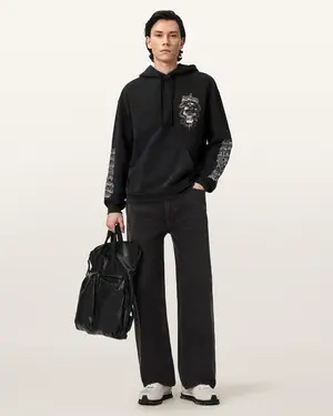 ALLSAINTS Araknid Long Sleeve Cotton Hoodie - Black