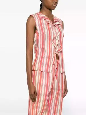 Stine Goya Striped Tie-front Sleeveless Top - Red