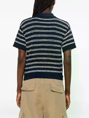 Moncler Striped Embroidered Polo Shirt - Blue