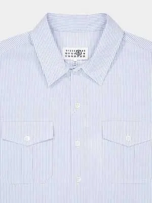 MAISON MARGIELA Light Striped Cotton Short Sleeve Shirt - Blue