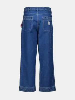 BODE Indigo Embroidered Denim Knolly Brook Trousers - Blue