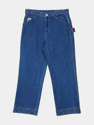 BODE Indigo Embroidered Denim Knolly Brook Trousers - Blue