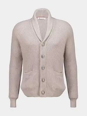 Brunello Cucinelli Cotton Rib Knit Cardigan - Beige