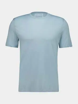 Fedeli Light Cyan Knitted Cotton T-shirt - Blue