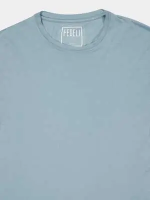 Fedeli Light Cyan Knitted Cotton T-shirt - Blue
