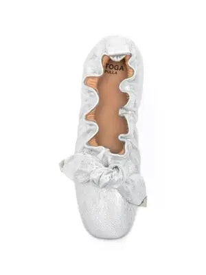 Toga Metallic Cracked Bow Ballet Flats - Silver