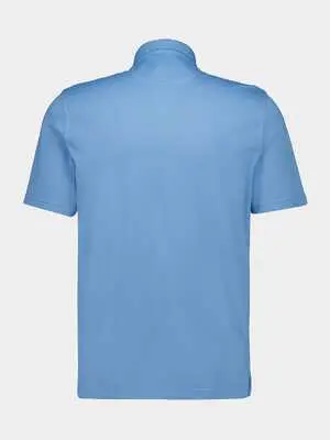 Fedeli Steel Knitted Cotton Polo Shirt - Blue