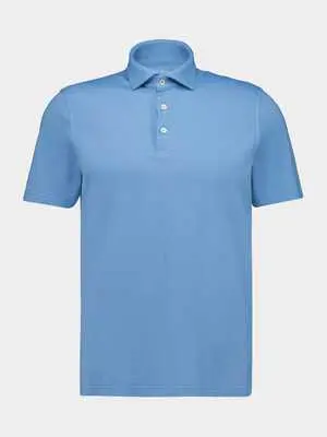 Fedeli Steel Blue Knitted Cotton Polo Shirt Blue