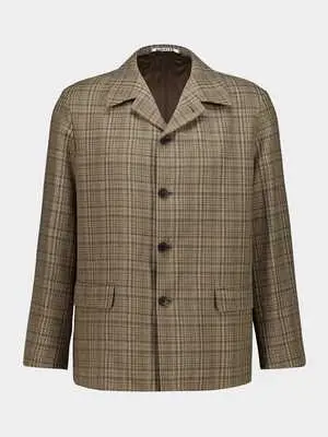 Auralee Silk Linen Check Jacket - Brown