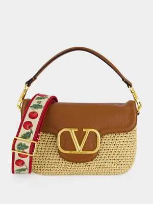 Valentino Garavani Raffia And Leather Shoulder Bag - Beige