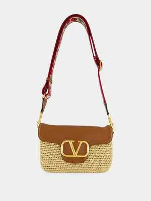 Valentino Garavani Raffia And Leather Shoulder Bag
