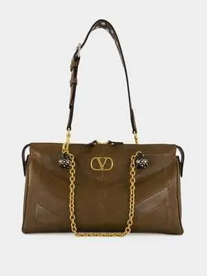 Valentino Garavani Nappa Leather Panthea Shoulder Bag - Brown