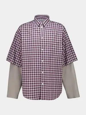 Balenciaga And Navy Checked Hybrid Shirt - Red