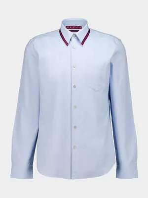 Gucci Pale Oxford Cotton Shirt With Web Collar - Blue