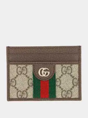 Gucci Beige Gg Canvas Card Holder With Web Stripe - Multicolour