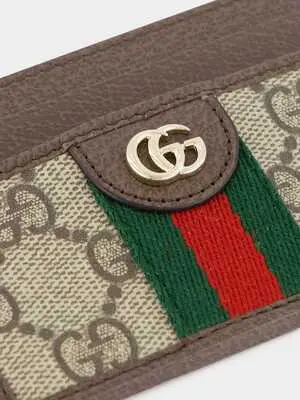Gucci Beige Gg Canvas Card Holder With Web Stripe - Multicolour