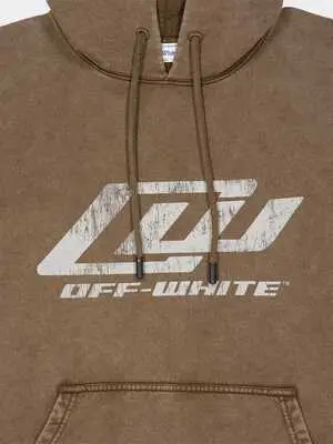 Off-White Racing Cotton Hooded Sweatshirt - Brown