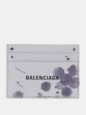 Balenciaga Light Grey Printed Leather Card Holder - Multicolour