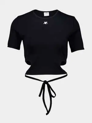 COURREGES Cut-out Ribbon Cropped T-shirt - Black