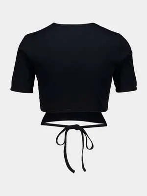COURREGES Cut-out Ribbon Cropped T-shirt - Black