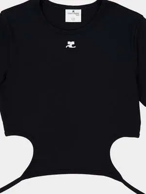 COURREGES Cut-out Ribbon Cropped T-shirt - Black