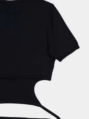 COURREGES Cut-out Ribbon Cropped T-shirt - Black