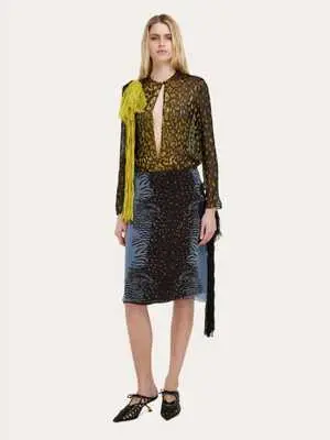 FERRAGAMO Silk Animal Print Skirt - Blue