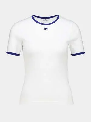 COURREGES Contrast Trim Cotton T-shirt - Blue
