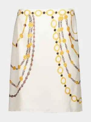 Versace Chain Print Silk Twill Midi Skirt - Multicolour