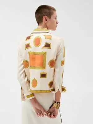 Versace Printed Silk Twill Shirt With Frame Motif - White