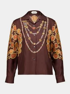 Versace Printed Silk Twill Shirt - Brown