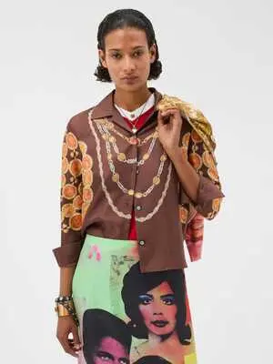 Versace Printed Silk Twill Shirt - Brown