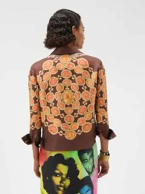 Versace Printed Silk Twill Shirt - Brown