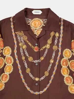 Versace Printed Silk Twill Shirt - Brown