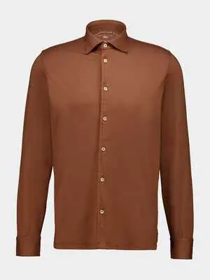 Fedeli Sienna Knitted Cotton Long Sleeve Shirt - Brown
