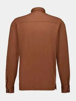 Fedeli Sienna Knitted Cotton Long Sleeve Shirt - Brown