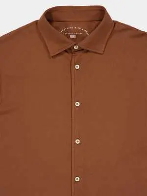 Fedeli Sienna Knitted Cotton Long Sleeve Shirt - Brown